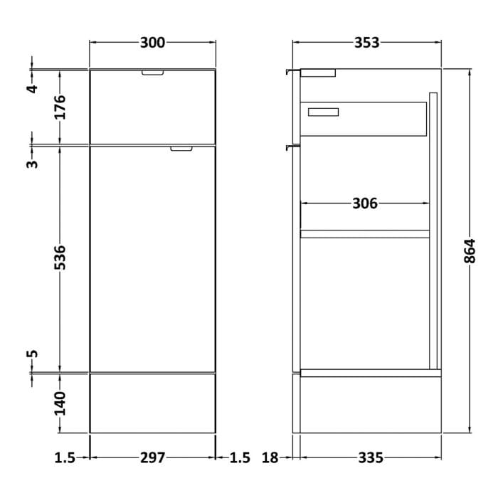 Cascade Union 300mm Full Depth Base Unit with Top Drawer - Wave Bathrooms